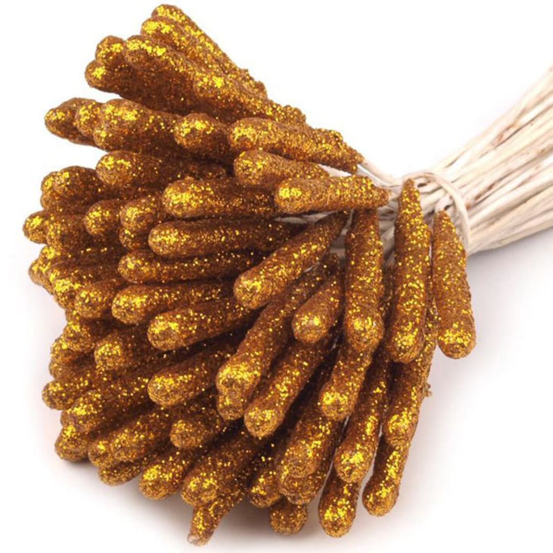 120 Gold Glitter Sticks Millinery Flower Stamen Peps G201 - Etsy