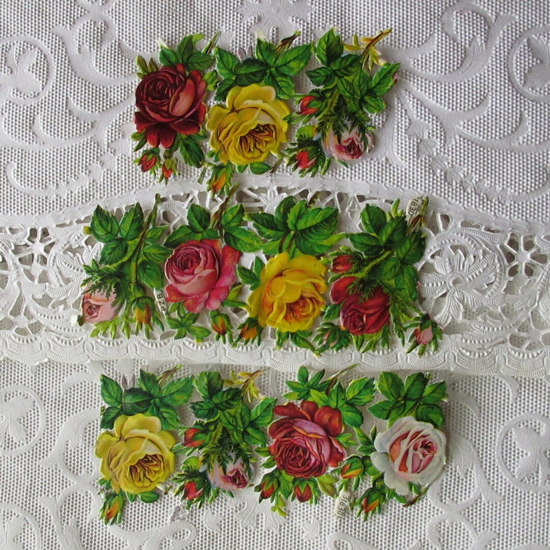 Vintage Germany PZB Rose Die Cut Red Yellow Rose Scraps 3 Sections - Etsy