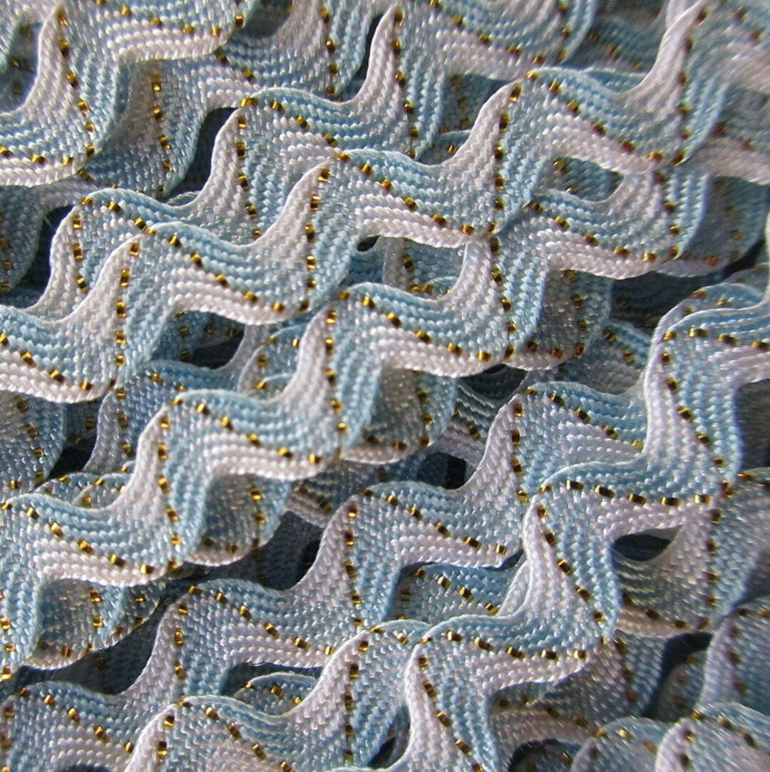 6-3/8 Yards Vintage Light Blue White Metallic Gold Ric Rac Rick Rack ...