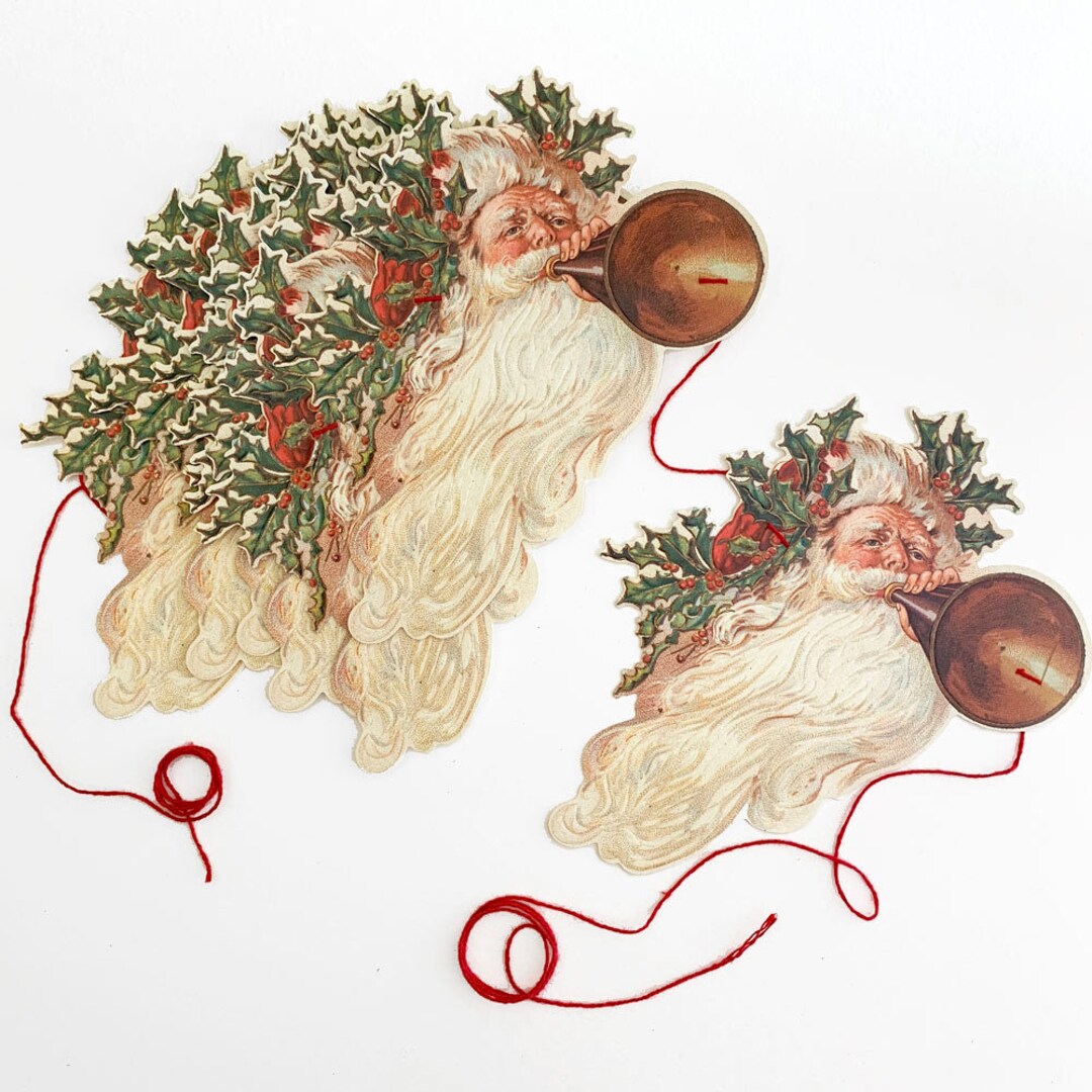 England Victorian Santa With Horn Paper Scrap Christmas Garland SGR117 ...