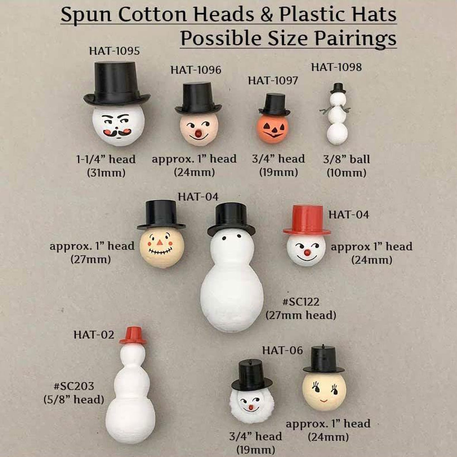 5 Czech Spun Cotton Snowman Heads Christmas Crafting SC110 - Etsy