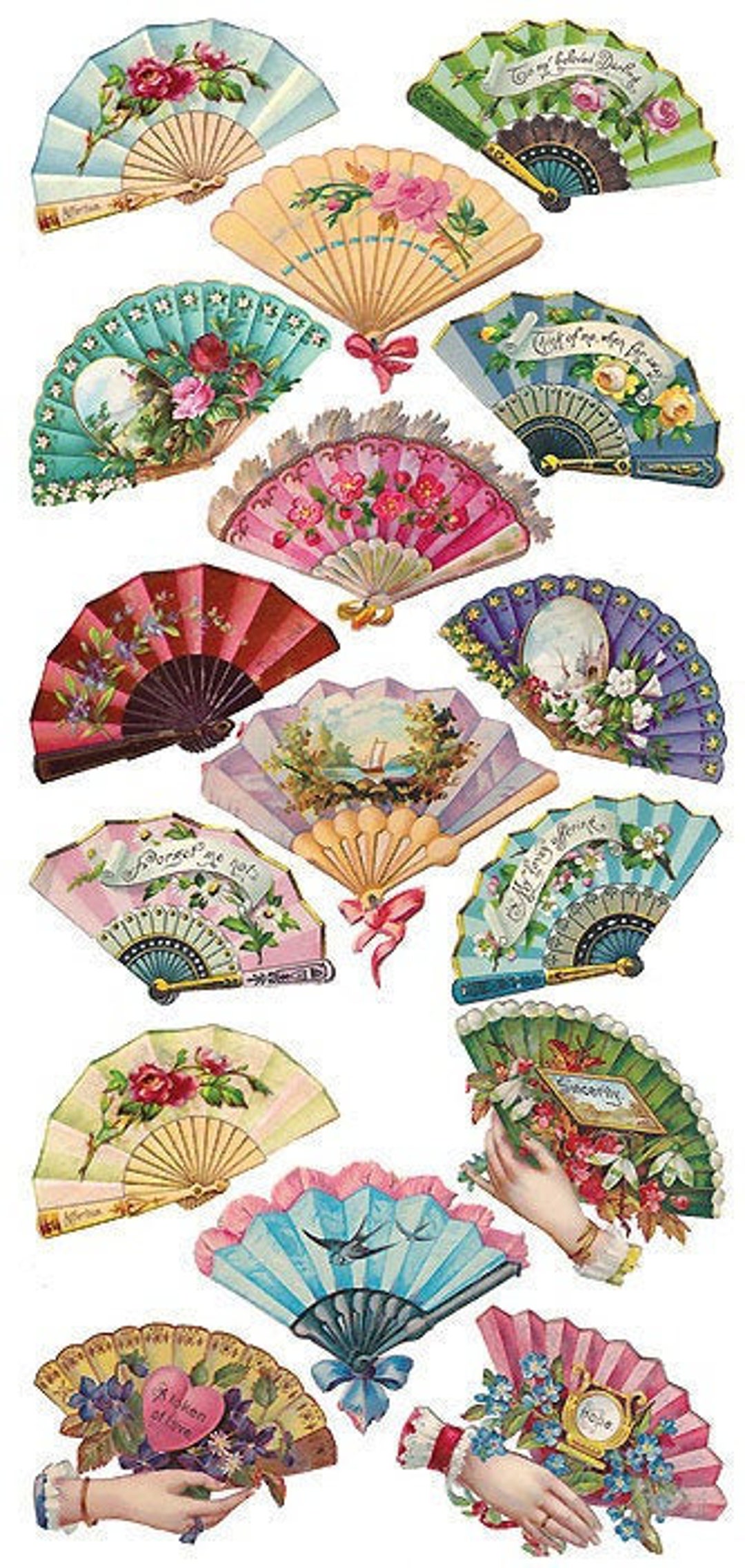 3 Sheets Self Adhesive Victorian Fan Stickers Colorful Scrapbooking ...
