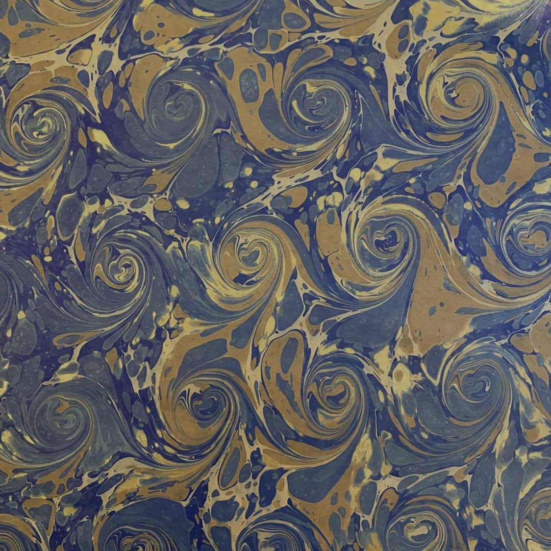 Italy Hand Marbled Paper Combed French Curl Pattern in Dark Blue and ...