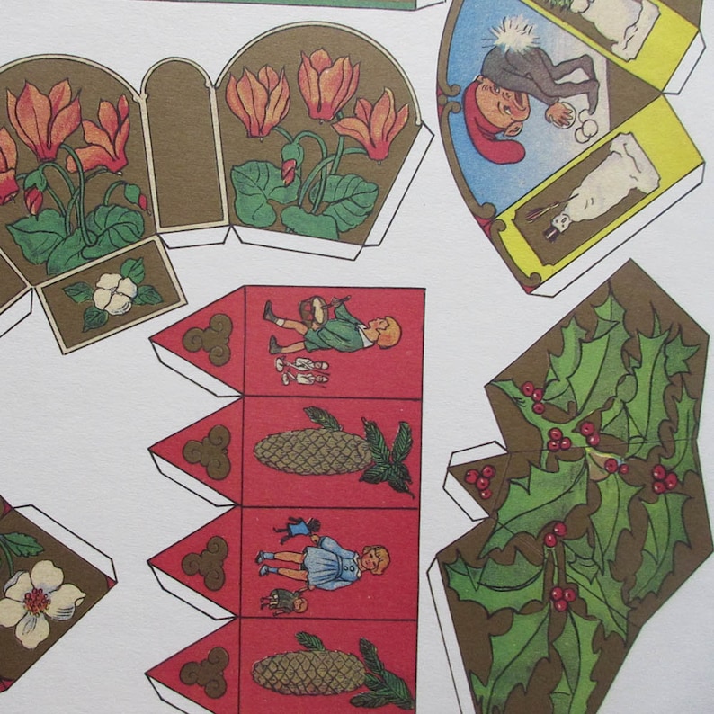 Vintage Denmark Gnomes People Christmas Baskets and Cones Paper Craft ...