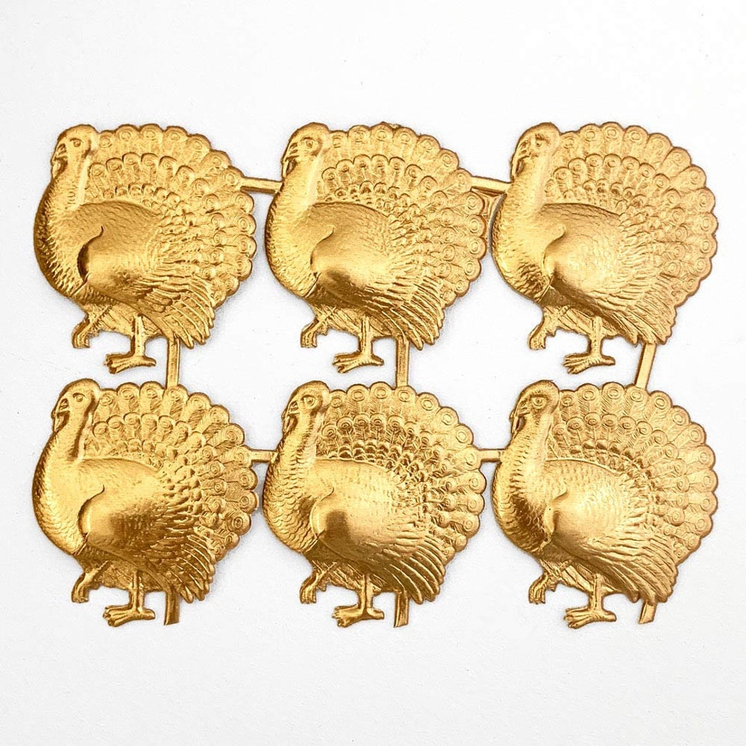 6 Dresden Antique Gold Turkey Turkeys Paper Foil Germany Die Cuts ...