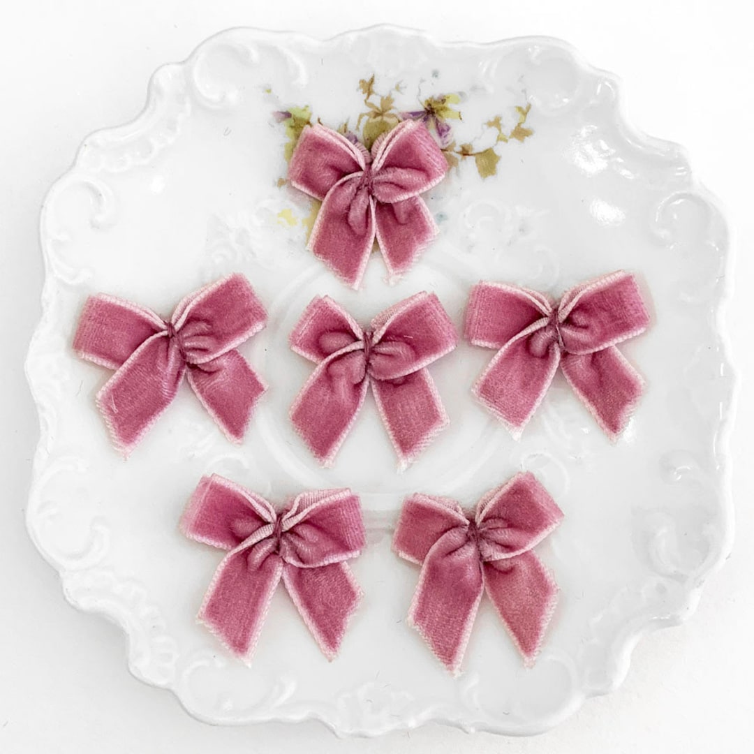 12 Velvet Ribbon Bows Hand Sewn Pastel Rose Pink VB24 X2 - Etsy