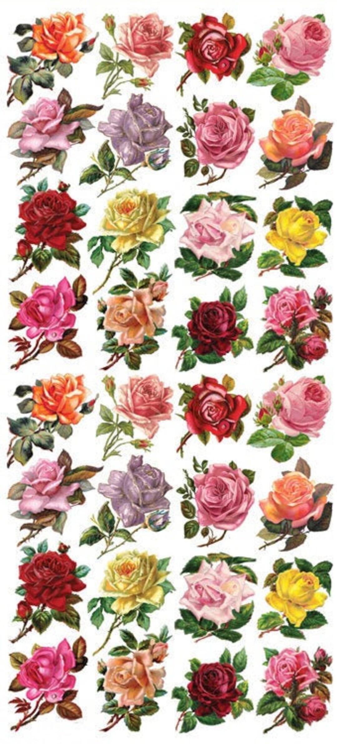 3 Sheets Self Adhesive Pastel Roses Stickers Colorful Scrapbooking ...