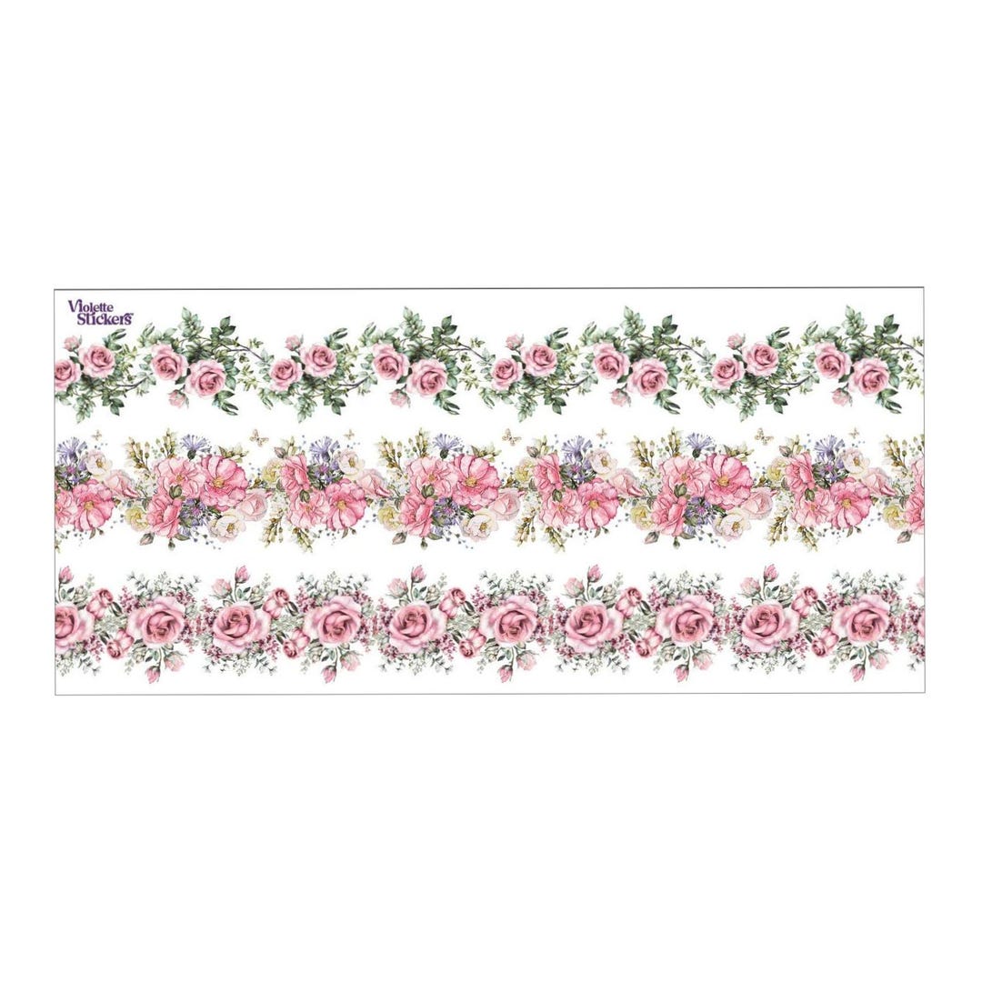 3 Sheets Self Adhesive Pink Rose Borders Stickers Colorful Scrapbooking ...