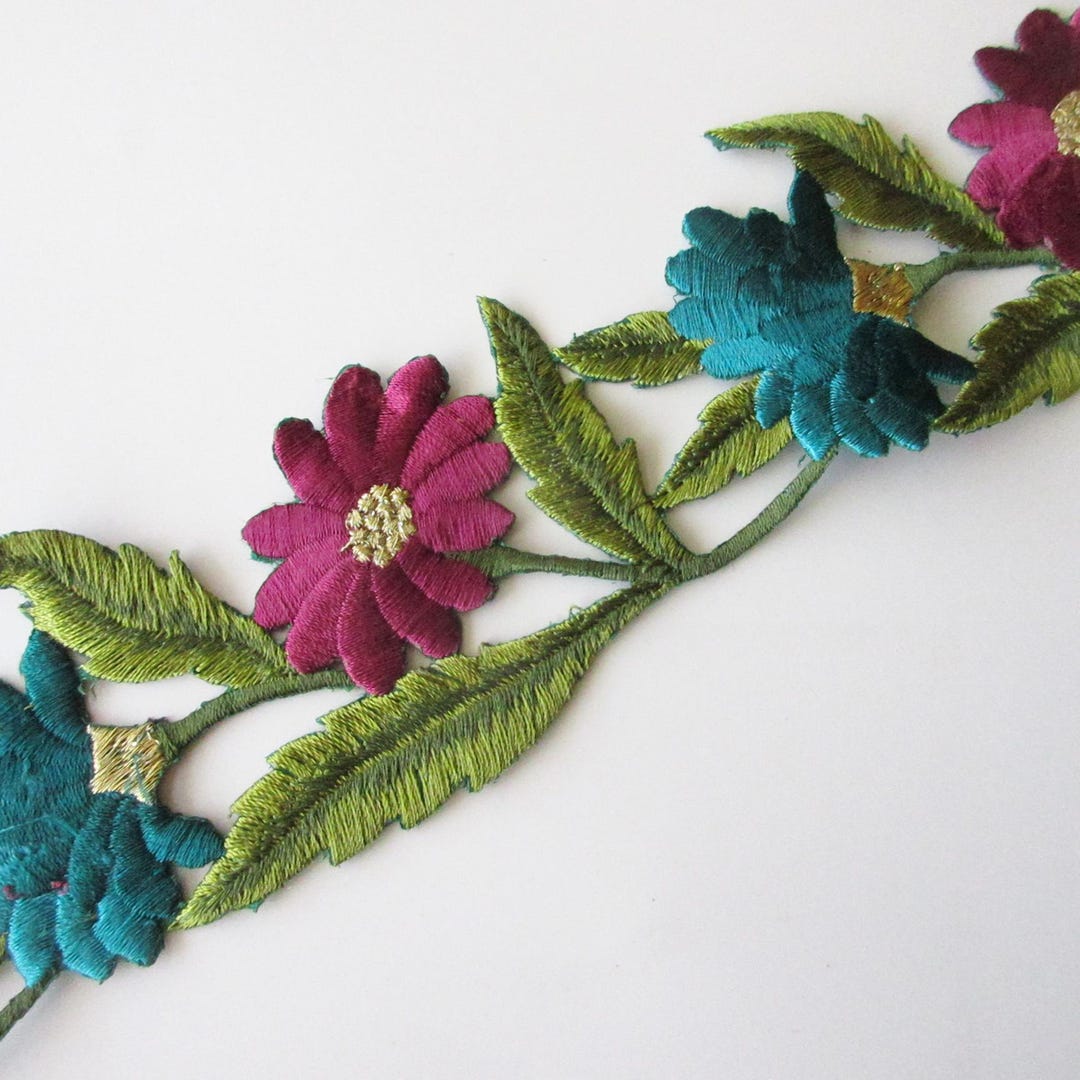 2 Yards Woven Cutwork Embroidered Embroidery Trim Ribbon Jewel Tone ...