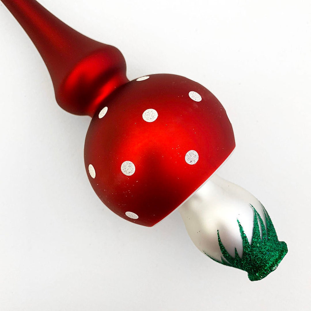 1 Czech Blown Glass Mushroom Tree Topper Christmas Ornament Decoration ...