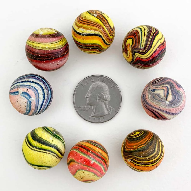 Italy 8 Marbled Clay Marbles Hand Made by Laura Berretti - Etsy