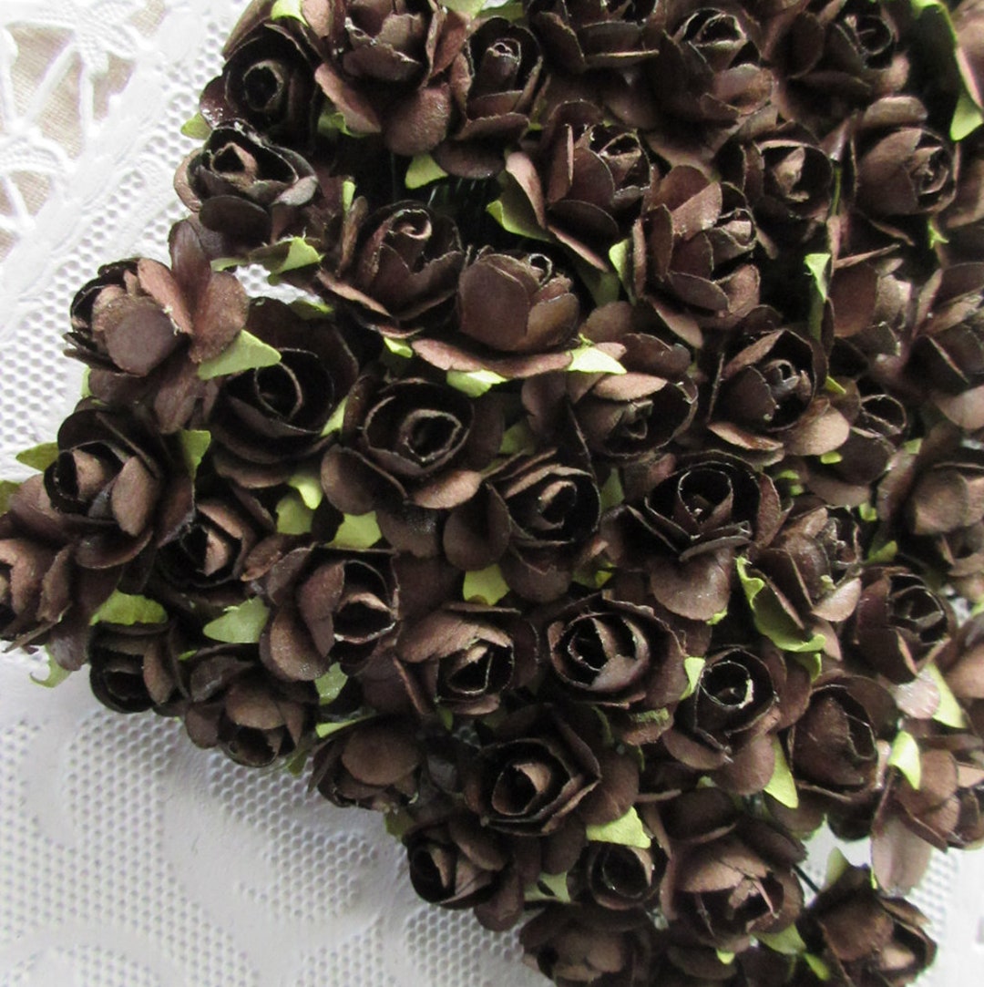 144 Petite Dark Brown Roses Paper Millinery Handmade Flowers Roses 12 ...
