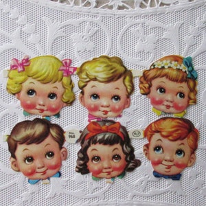 6 England Vintage Children Head Heads Scraps Die Cut Paper Scrap Faces ...