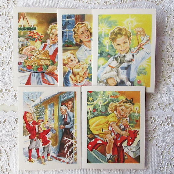 5 Vintage Sweden Swedish Christmas Cards 1950s Five Assorted | Etsy