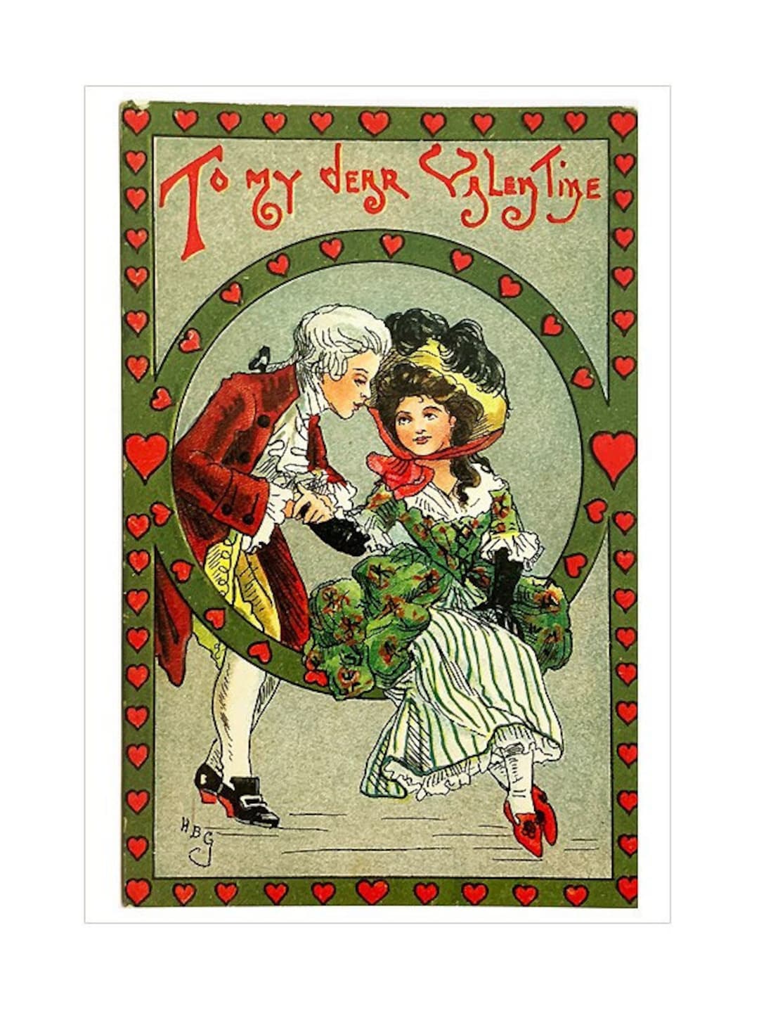 5 Valentines Holland Dutch Postcards Vintage Style Five Matching ...