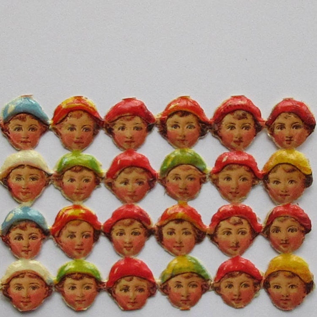 24 Head Scraps Tiny Vintage Heller Austria Scraps Die Cut Paper Scrap ...