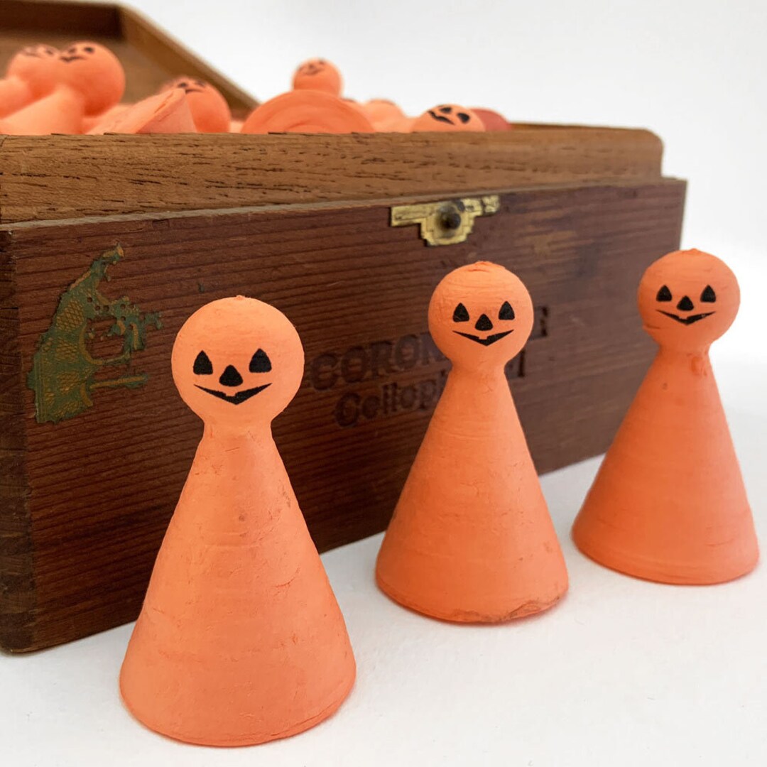 4 Czech Spun Cotton Pumpkin Jack-o-lantern Figures in Orange ~ 2-3/8 ...