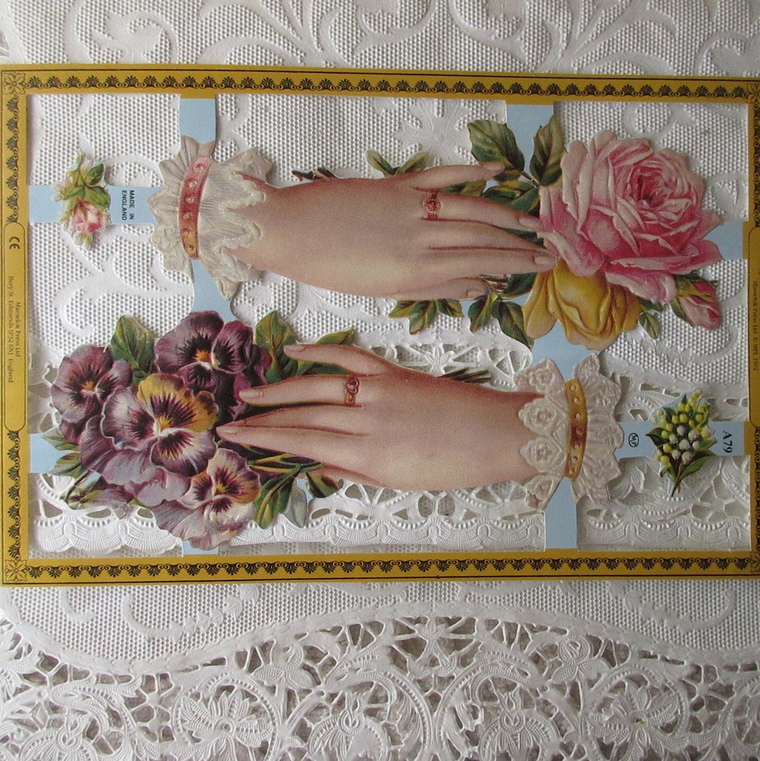 England Vintage Victorian Hands and Bouquets Lithographed Die Cut Paper ...