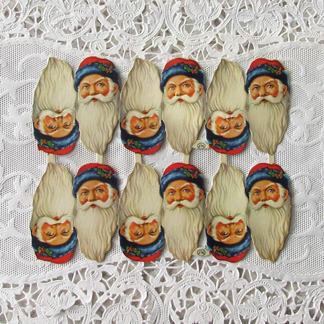 12 England Vintage Santa Claus Heads Scraps Die Cut Paper Scrap Faces ...