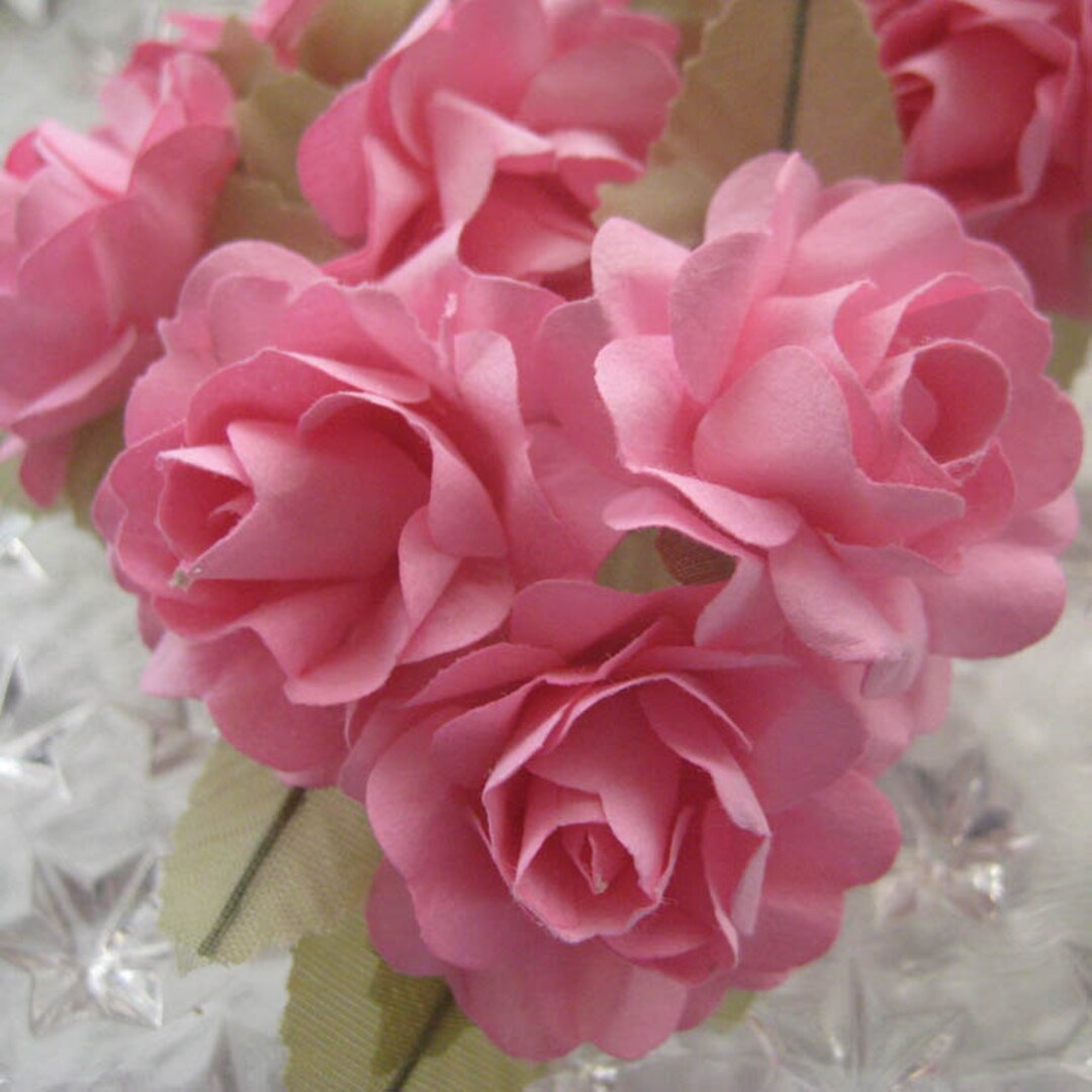 72 Pink Open Roses Paper Flowers Handmade Millinery Rose ~ 12 Bundles ...