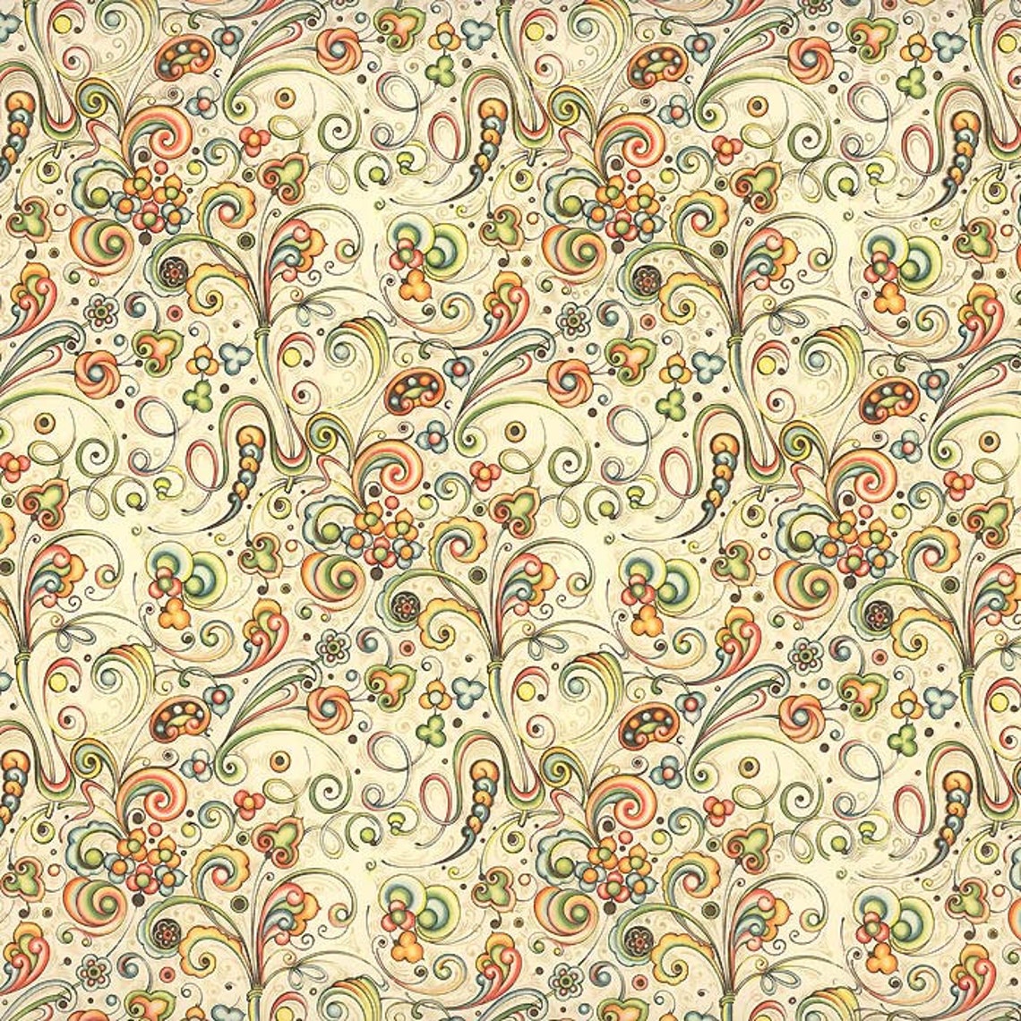 2 Sheets Italian Orange Stylized Floral Flourishes Print Paper ~ Carta ...