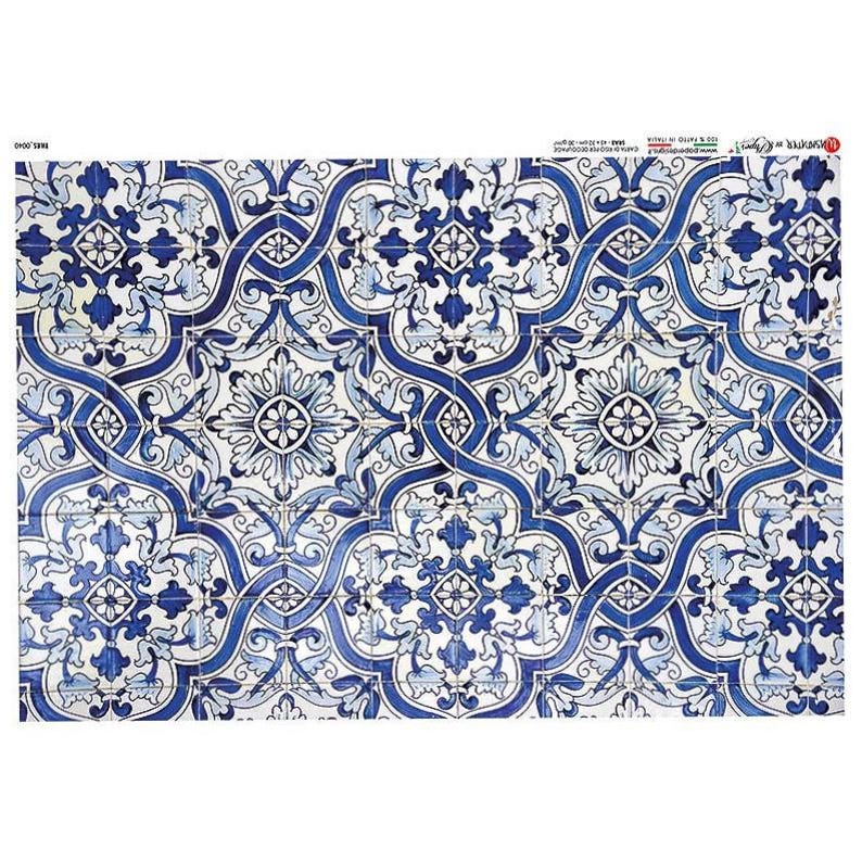 From Italy 2 Sheets Italian Rice Paper Decoupage Blue Tiles RCP-TL-40 ...