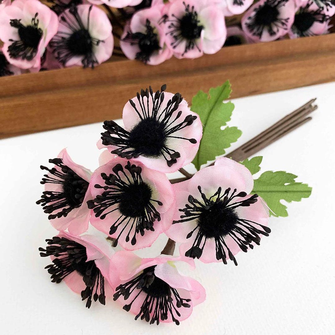 Czech Spray of 6 Light Pink Anemone Flowers Fuzzy Centers NFC063LTP - Etsy