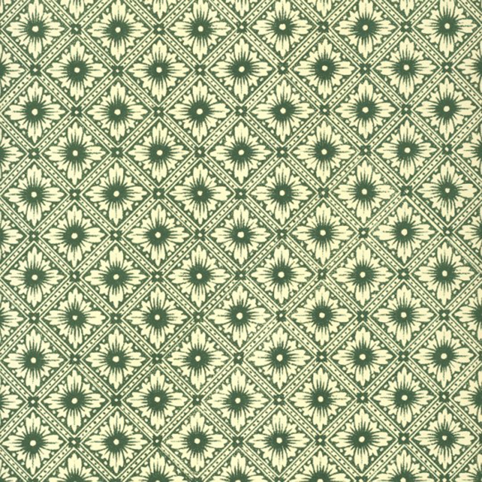 2 Sheets Italian Green Star Flower Floral Print Paper ~ Carta Varese ...