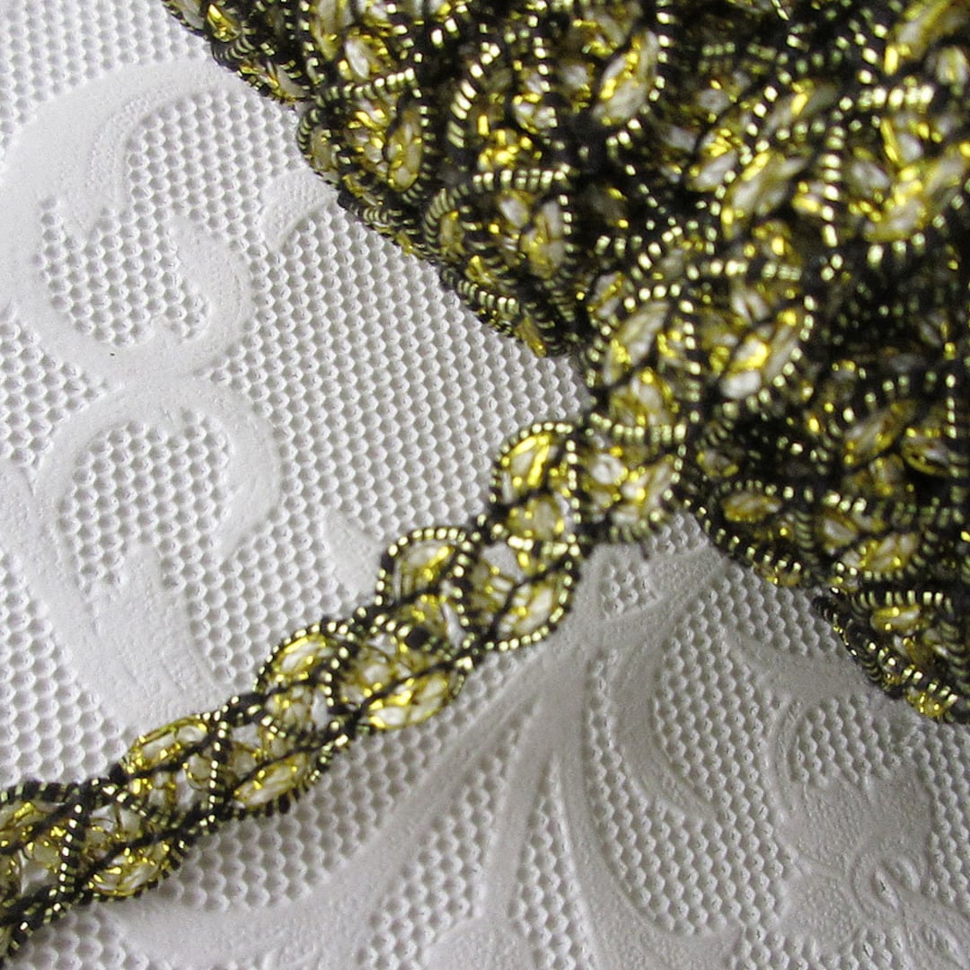 4 Yards Vintage Narrow Metallic Trim Black Gold Fancy Edging - Etsy