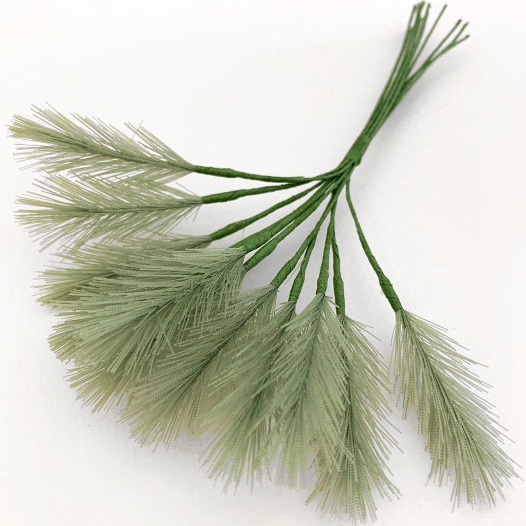 From Austria 24 Tiny Fabric Pine Sprigs Light Green Millinery Leaves ...