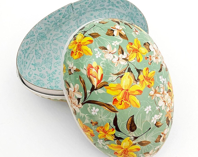 New 6” Germany Papier Paper Mache Easter Egg Box Daffodils on Mint ...