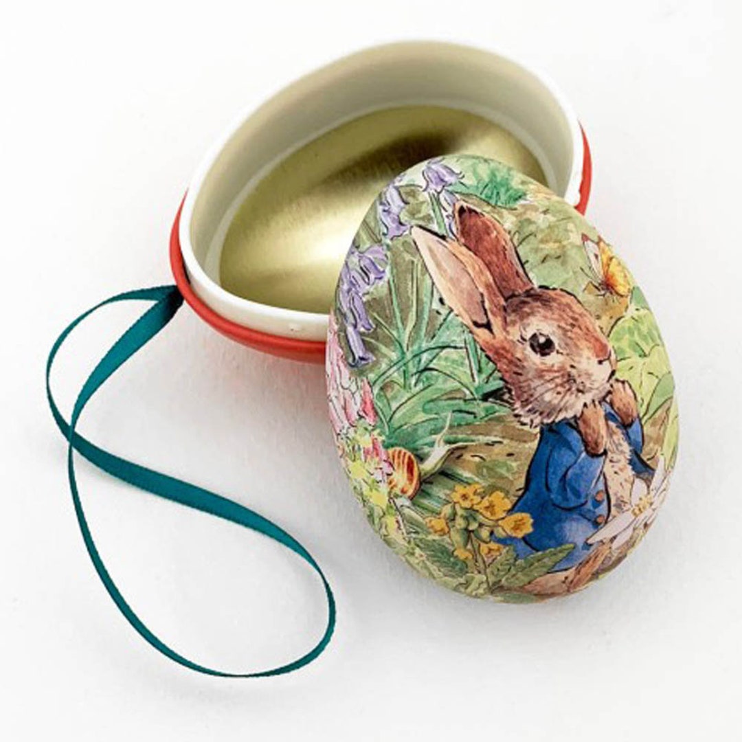 England Tin Metal Easter Egg Peter Rabbit Beatrix Potter Box Ornament 2 ...