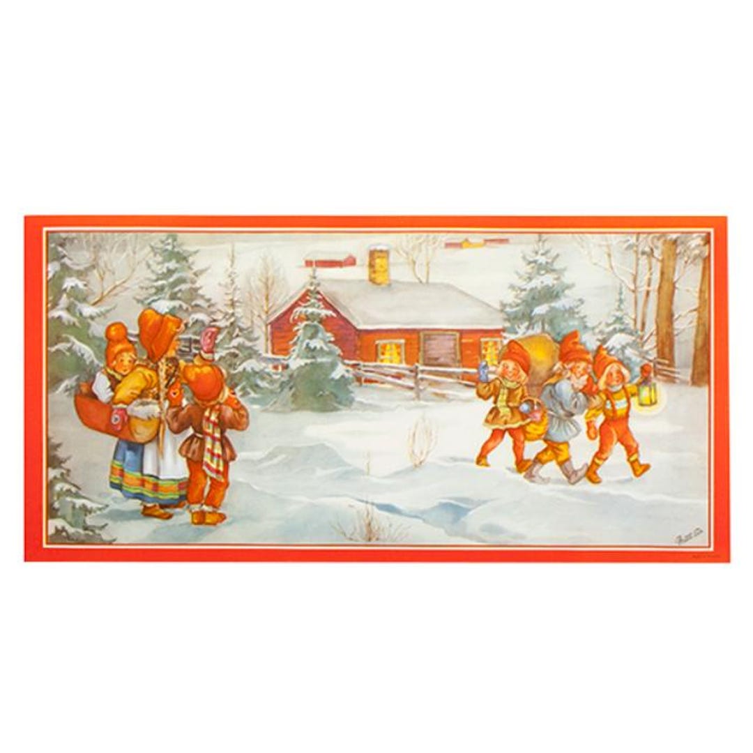 Vintage Sweden 1960s Christmas Paper Lithograph Frieze Decoration Tomte ...