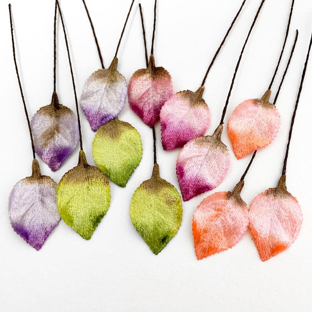 12 Czech Velvet Petite Rose Leaves Millinery Embossed Artist Mix Leafs ...