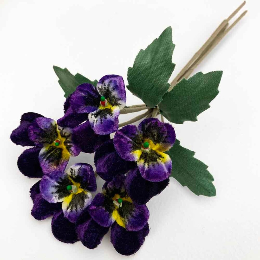 Czech Velvet Spray of Small Millinery Pansies Pansy Violet Yellow ...