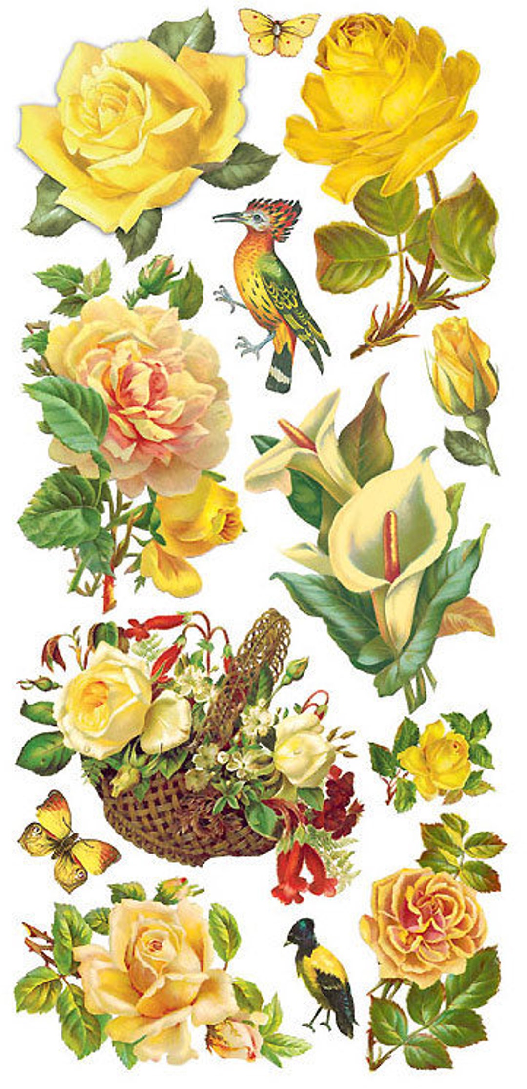 3 Sheets Self Adhesive Yellow Roses Stickers Colorful Scrapbooking ...