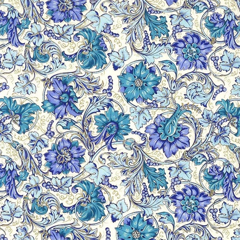 2 Sheets Italy Authentic Florentine Italian Paper Blue Flowers by Rossi ...