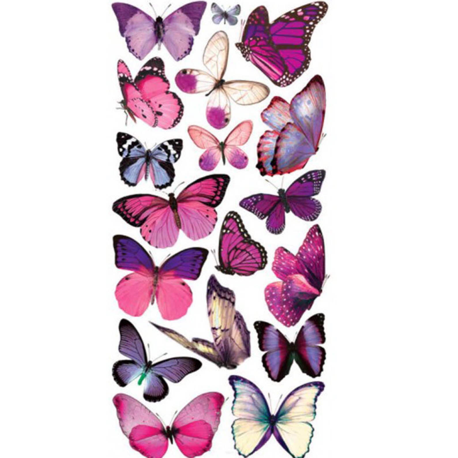 3 Sheets Self Adhesive Pink & Purple Butterflies Stickers Colorful ...