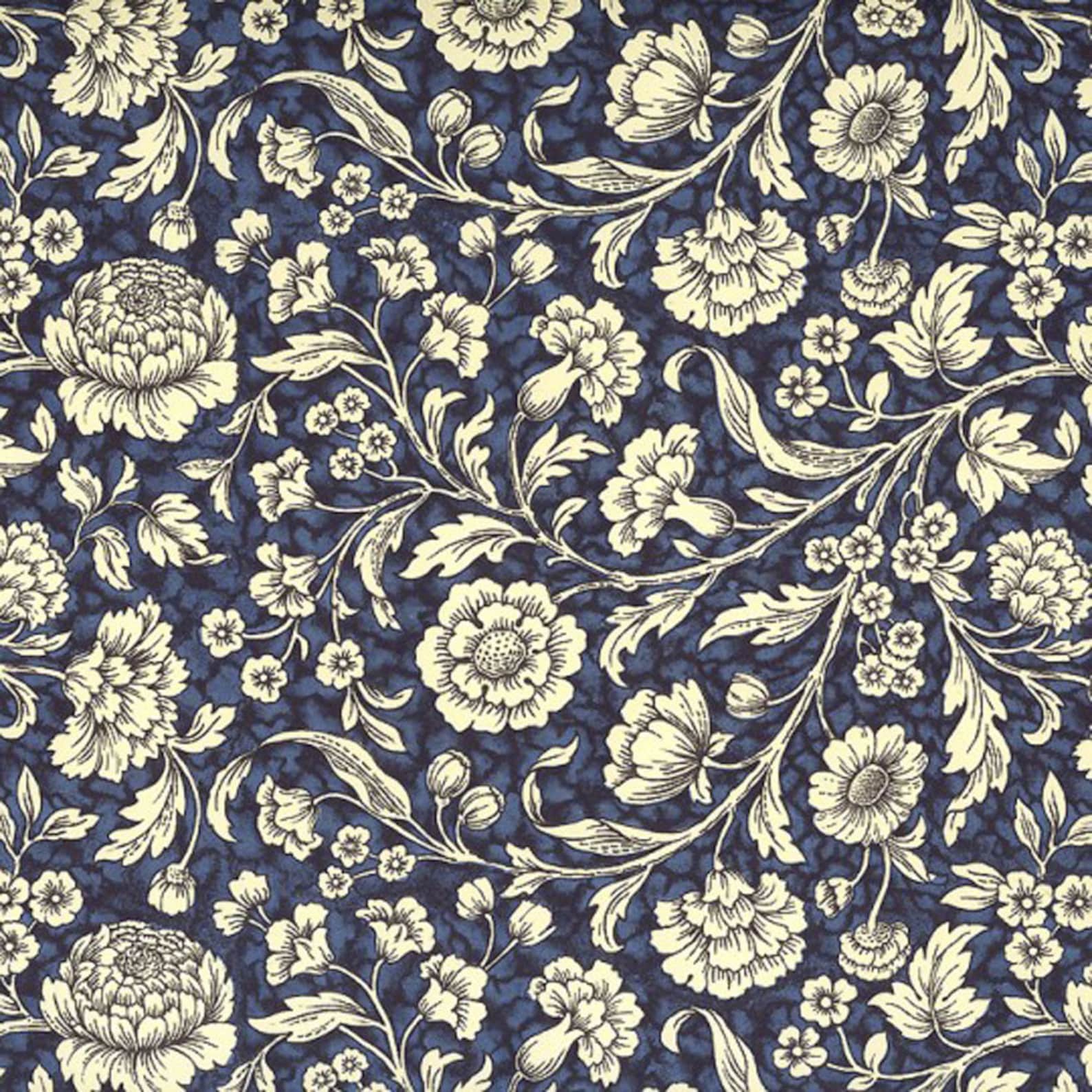 2 Sheets Italian Dark Blue Floral Print Paper ~ Carta Varese Italy ...