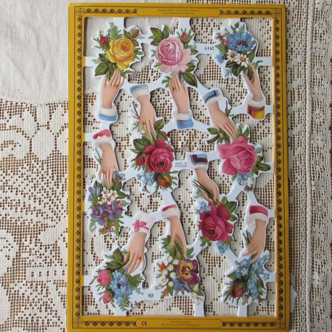 England Vintage Victorian Hands and Bouquets Lithographed Die Cut Paper ...