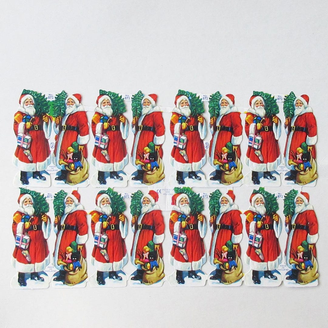 England Vintage Paper Scraps Lithograph Die Cuts Christmas Santa Claus ...