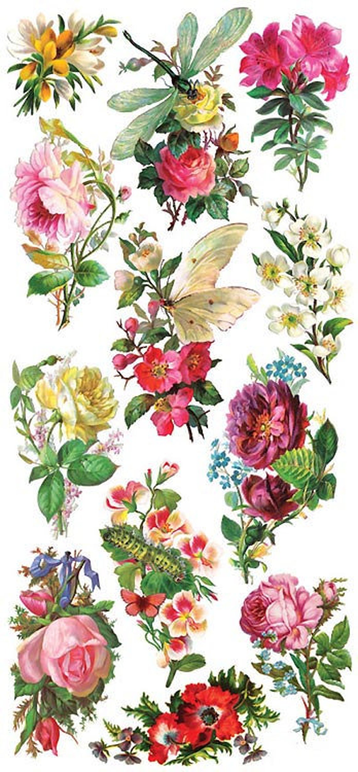 3 Sheets Self Adhesive Flowers Stickers Each Sheet 3-3/4" by 7-7/8 ...
