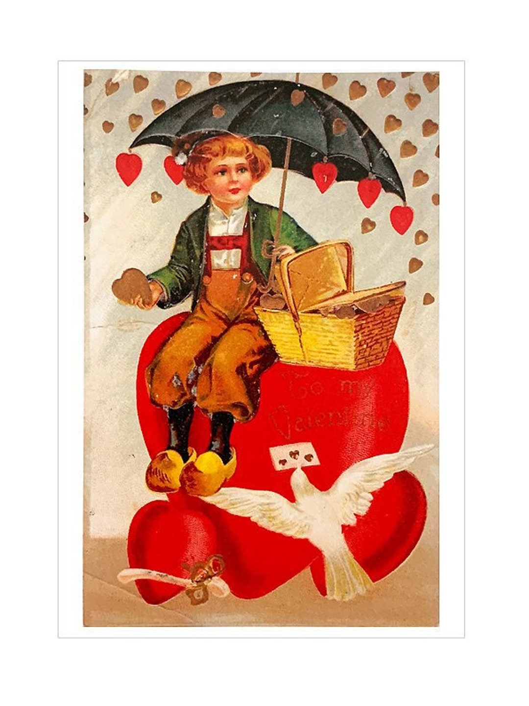 5 Valentines Holland Dutch Postcards Vintage Style Five Matching ...