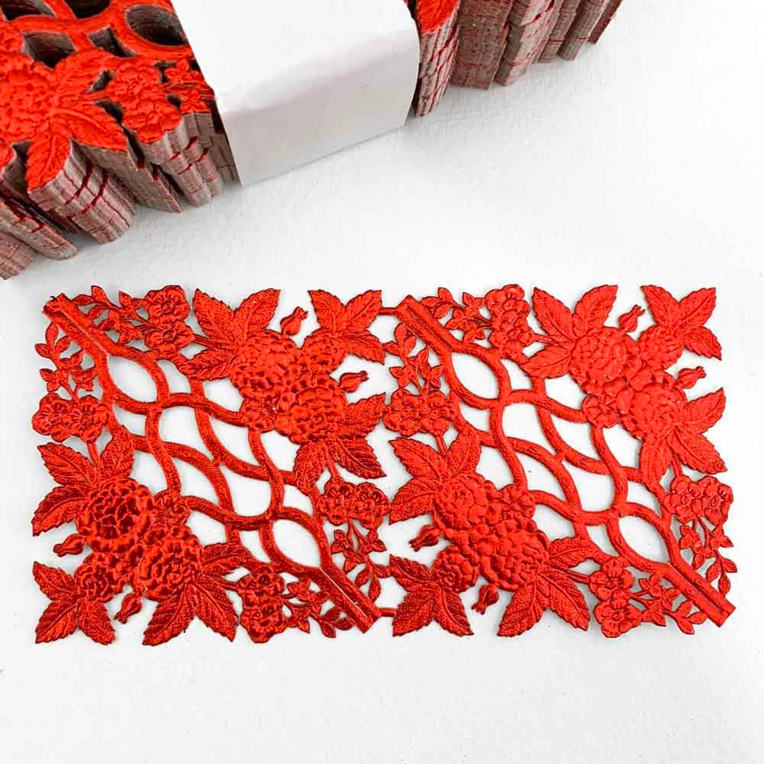 From Germany 2 Sheets Dresden Embossed Red Foil Paper Rose Corners ...