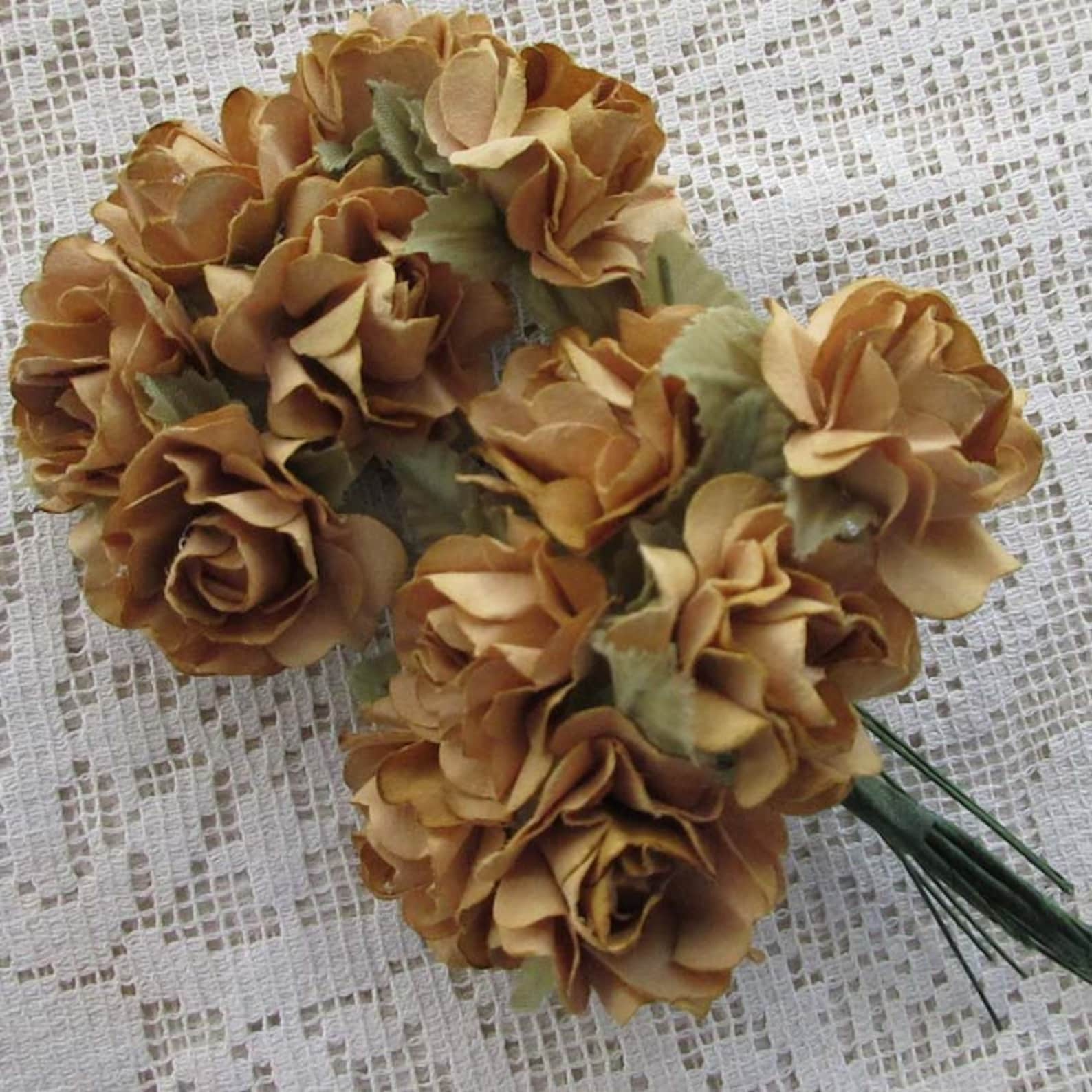 36 Light Brown Open Roses Paper Flowers Handmade Millinery | Etsy