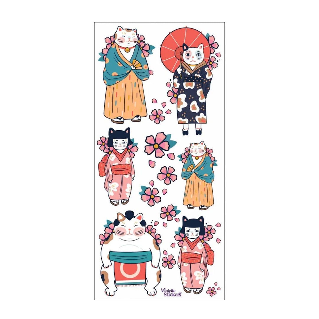 3 Sheets Self Adhesive Japanese Cats Kittens Stickers Each Sheet 3-3/4 ...
