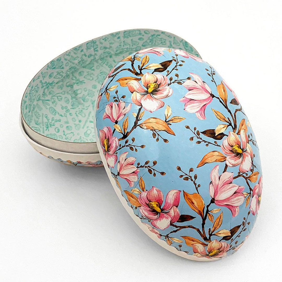 New 6” Germany Papier Paper Mache Easter Egg Box Spring Flowers Floral ...