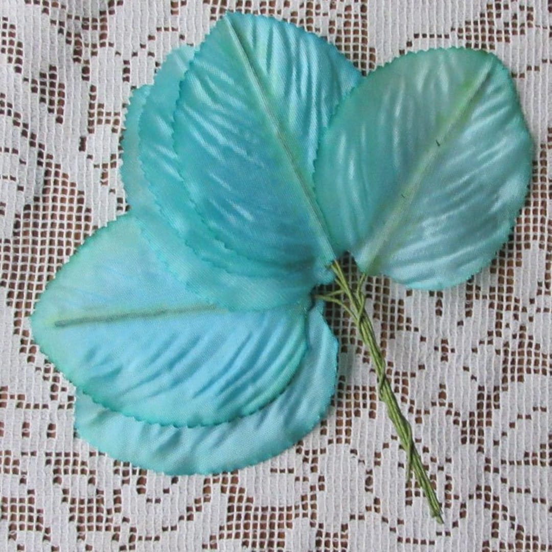18 Vintage Italy Millinery Leaves Hand Dyed Aqua Satin Embossed Leaf ...