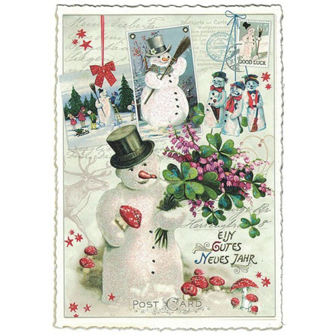 5 Germany Postcards Snowman Christmas Five Matching German Cards PK638 ...