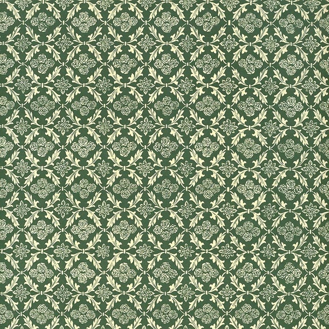 From Italy 2 Sheets Italian Green Rose and Leaf Print Paper ~ Carta ...